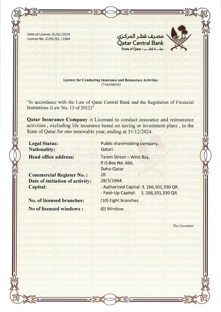 QCB license - Qatar Insurance Group